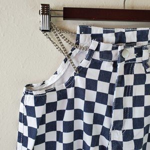 SHEIN | Jeans | Shein Womens White Checkered Print Cut Out Chain Detail ...